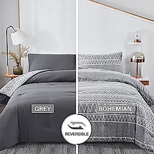 Atarashi Grey Comforter Set Twin, Soft Microfiber Reversible Gray Boho Down Alternative Comforter Set for Twin Bed- 2 Pieces (1 Solid Comforter + 1 Pillowcase), Bedding Duvet Set 66"x 90"