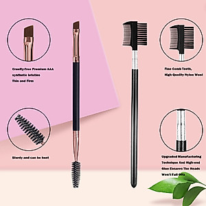 Duo Eyebrow Brush, Eyebrow Brush Eyelash Comb and Eyebrow brush, Professional Angled Eye Brow Brush and Spoolie Brush Set. (Black+Black)