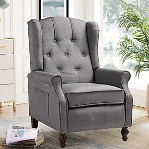 OQQOEE Wingback Recliner Chair Set of 2 with Massage & Heat Vibration, Fabric Push Back Accent Chairs Diamond Tufted Reclining Armchair for Living Room, Bedroom (Fabric, Grey*2)