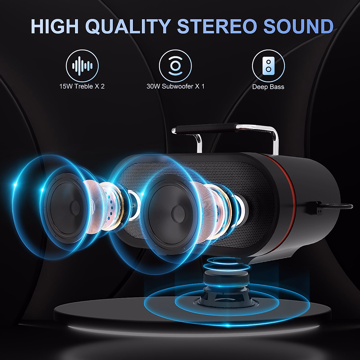 RHM K666 Karaoke Machine with Powerful & Clear Sound, 2 Wireless Microphones, Rechargeable Battery, 8 Hours Playtime, Support Bluetooth/AUX/USB/PC for Home, Party, Wedding, Picnic, Outdoors Activities