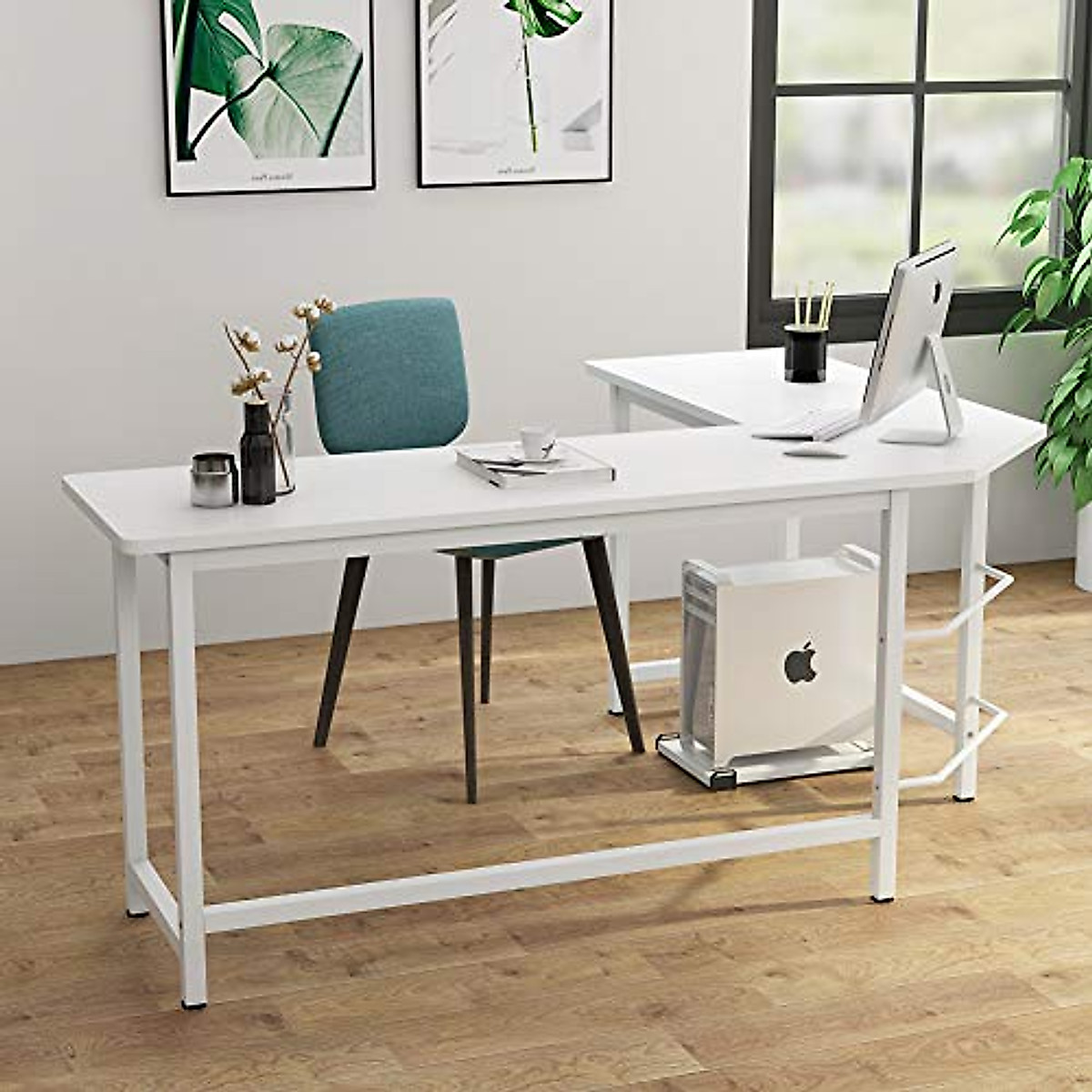 Tribesigns 66 inch Modern L Shaped Desk Corner Computer Desk PC Laptop Study Table Workstation Home Office Wood & Metal, White