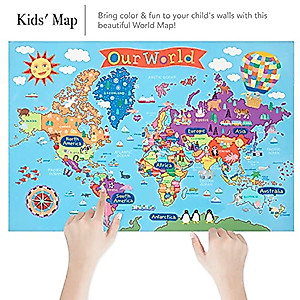 Waypoint Geographic Kids’ World Wall Map, Laminated Wall Map Poster for Kids, Informative Learning Resources, Illustrated Wall Map for Playroom and Classroom Decor, 24" x 36"