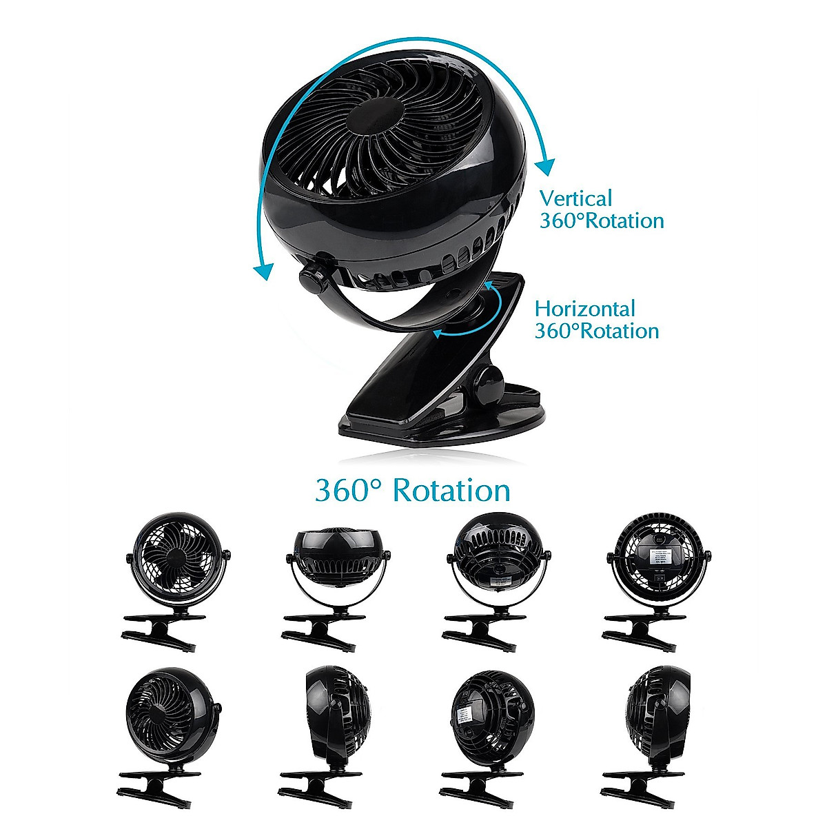 10000mAh Rechargeable Clip On Fan for Bed, Portable Fan, 8 Inch Battery Operated Fan for Stroller, Treadmill(Up to 24H of Use),4-Speed Fast Cooling Outdoor Fan, USB Fan for Bedroom, Office, Camping