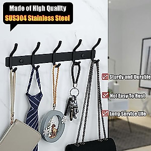 Alise Coat Rack Wall Mount,Coat Hanger Rail with 5 Double Coat Hooks for Hanging Coats Bathroom,SUS304 Stainless Steel Towel Hanger Hook Racks for Purse Clothes Entryway Jacket Hats Towels,Black