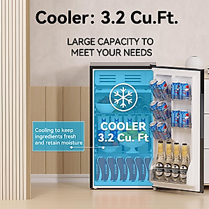 Frestec 3.2 Cu. Ft. Mini Fridge with Freezer, Small Refrigerator, Mini Fridge for Bedroom, Single Door, Energy Saving, Low Noise, Mini Fridge for Office (black)