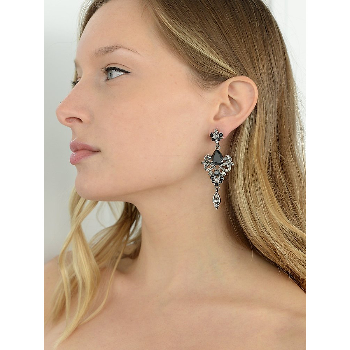 Mariell Vintage Black and Grey Crystal & CZ Chandelier Dangle Earrings for Fashion, Prom, Bridesmaids