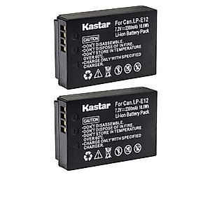 Kastar Battery (2-Pack) for Canon LP-E12 LPE12 Battery, LC-E12 LC-E12E Charger, Canon EOS 100D, EOS M, EOS M2, EOS M10, EOS M50, EOS M100, EOS M200, EOS Rebel SL1, PowerShot SX70 HS Cameras