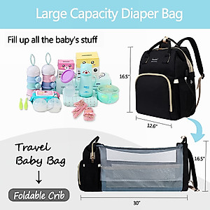 PaurFu Updated 8-in-1 Diaper Bag Backpack, Multifunctional Diaper Baby Bag for Mom Dad with Bassinet Bed,Changing Station,Soft Baby Pillow,Mosquito Net Sunshade and USB Charge Port etc.