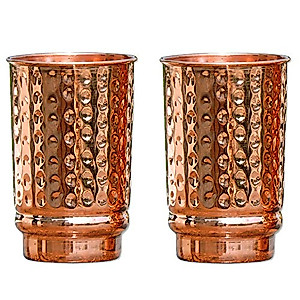 Hammered Pure Copper Tumblers Set of 2, UNLINED, UNCOATED and LACQUER Free | 350 Ml. (11.8 US Fl Oz) Traveller's Copper Cups for Ayurveda Health Benefits