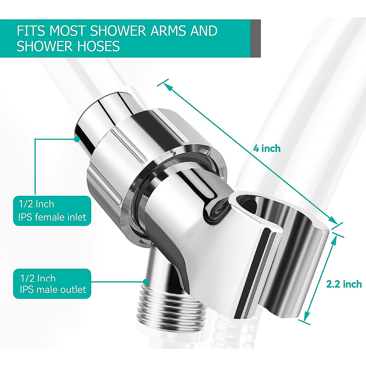 Adjustable Handheld Shower Head Holder- Brass Ball, Premium ABS Bracket- 360 Degree Rotatable：Arm Mount and Hose Connector, Shower Adapter- Easy Install and Replacement Parts, MAYYAYA (Chrome)