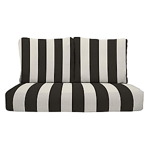 RSH DECOR Indoor Outdoor Deep Seating Loveseat Cushion Set, 1-46” x 26” x 5” Seat and 2-25” x 21” Backs, Choose Color (Black and White Stripe)