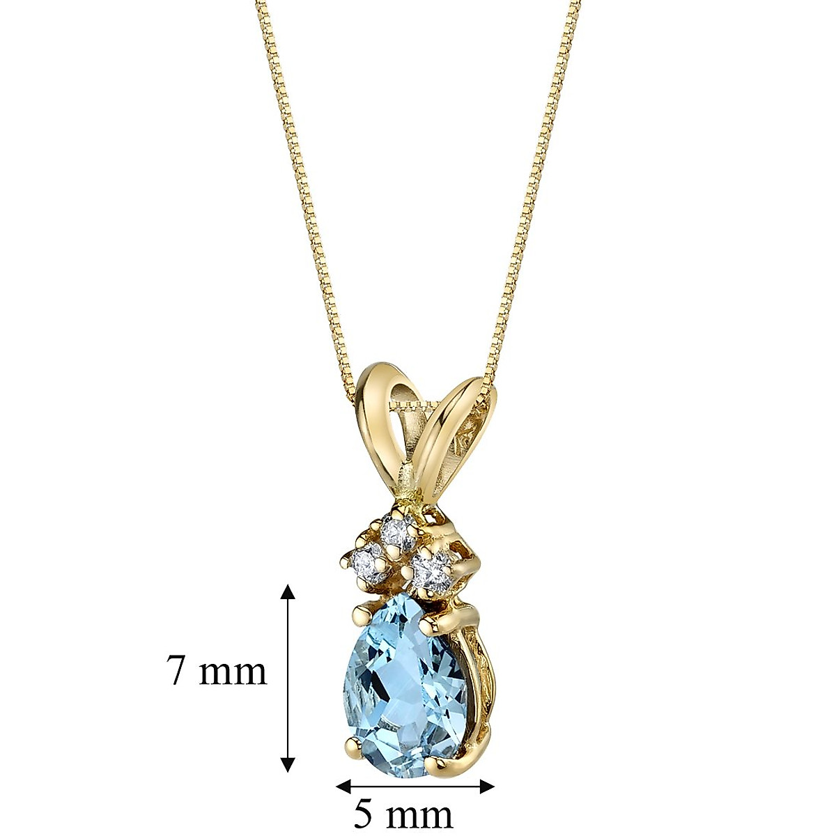 PEORA Solid 14K Yellow Gold Aquamarine with Diamonds Pendant for Women, Genuine Gemstone Birthstone Dainty Teardrop Solitaire, Pear Shape, 7x5mm