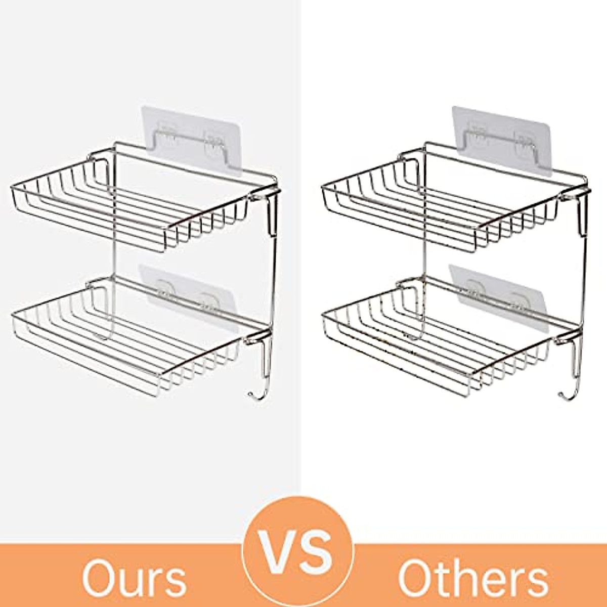 Luoer&Zima Shower Caddy 3-Layers Bathroom Shelf, No Drilling Traceless Adhesive Collapsible Bathroom Storage Organizer, Stainless Steel Rustproof Food Storage Basket 4 Pack