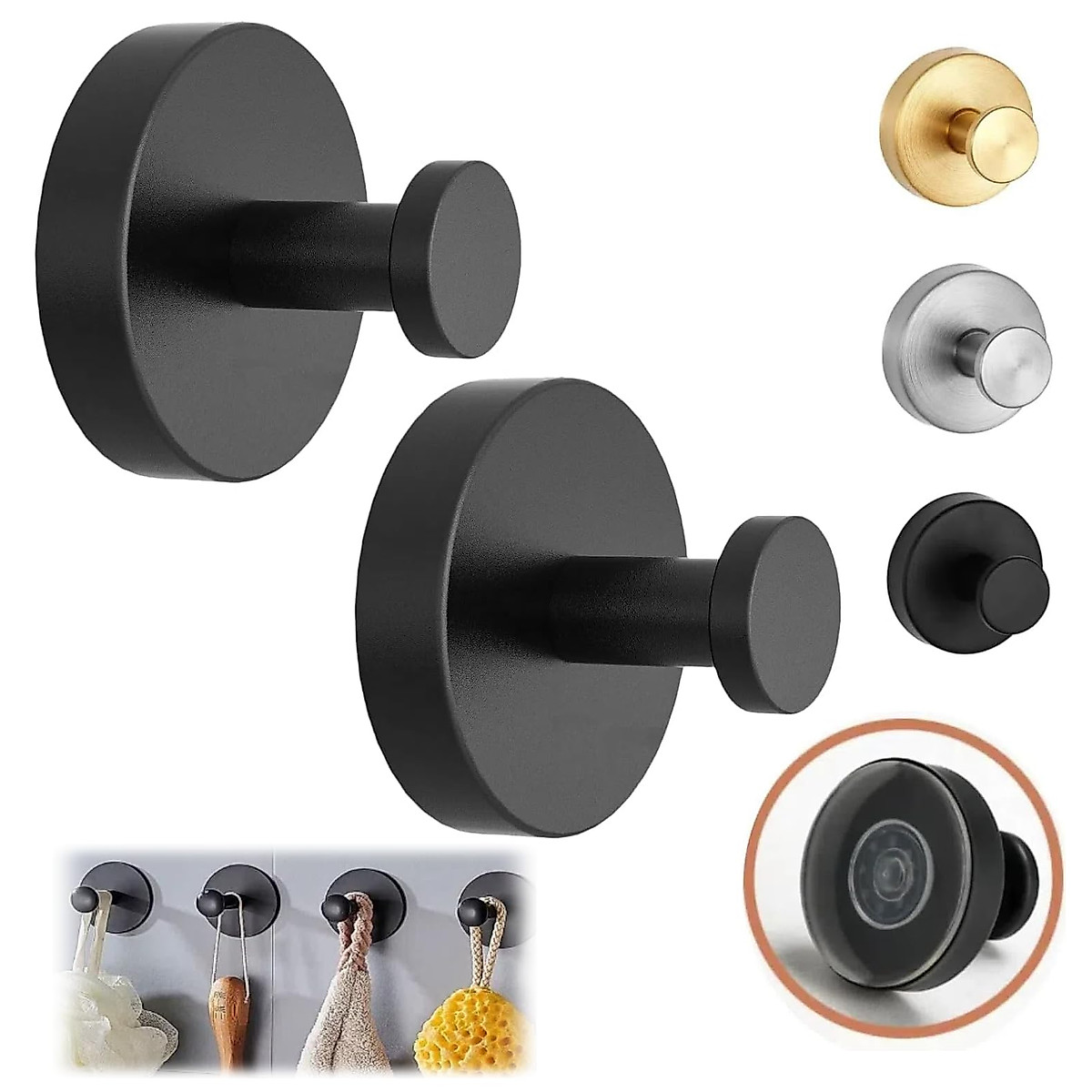 PVZXR Luxe Hold No-Drill Hooks, 2024 Upgraded Suction Cup Hooks for Shower, Shower Hooks for Inside Shower, Bathroom Shower Hooks for Shower, Bathroom, Hanging Towels Home Kitchen (2, Black)