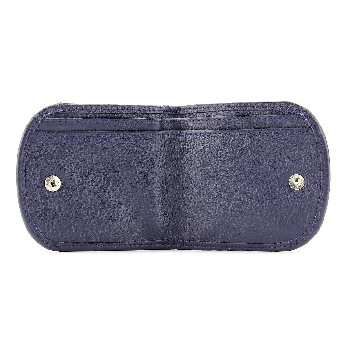 Leather Impressions Minimalist Card Holder for Everyday Style - Long lasting Card Wallet Featuring Two Card Slots And a Snap Pocket Closure With Strong Push Button- Fine Stitched Women Wallet (Navy)
