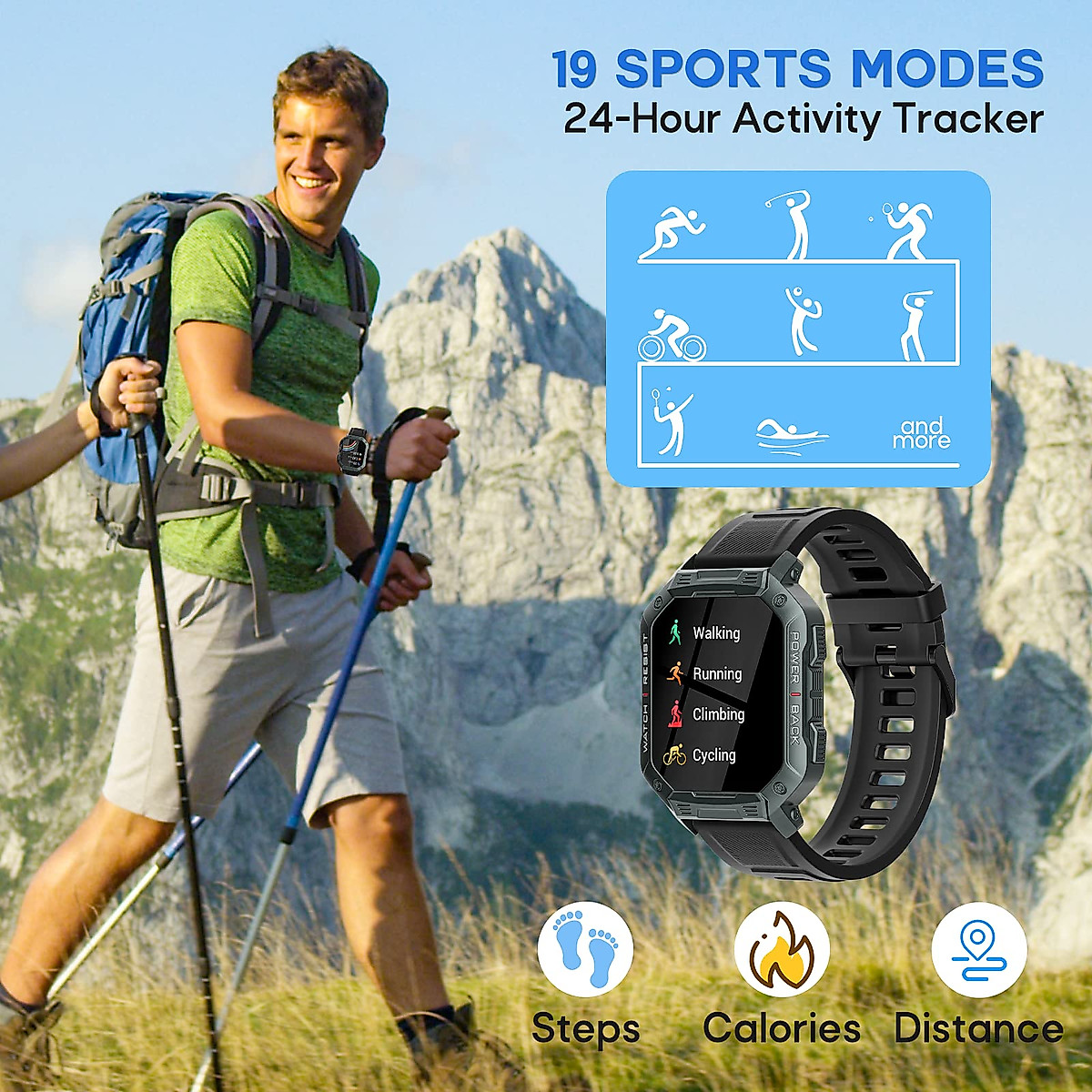 Smart Watch for Men(Answer/Make Call) Fitness Tracker Bluetooth Tactical Military Waterproof Smartwatch for Android Phones Outdoor Sports Digital Watches Heart Rate Blood Pressure Monitor Black