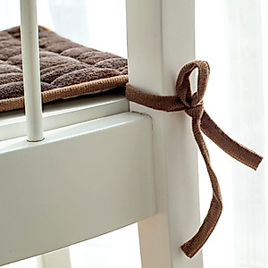 4 Pack Flannel Chair Cushion for Desk Chair Soft Plush Nonslip Seat Cushions Washable Kitchen Dining Chair Pads with Ties Office Car Sitting Chair Pads,18" x 18" (Brown)