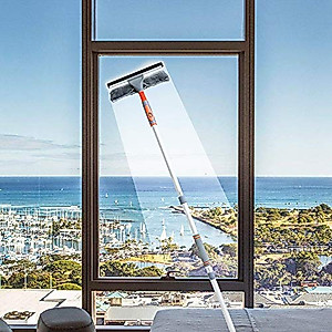 Professional Window Squeegee Cleaner, 2 in 1 Shower Squeegee with Extension Pole, 62‘’ Telescopic Window Washing Equipment with Bendable Head, Glass Cleaning Tools for Indoor/Outdoor High Window