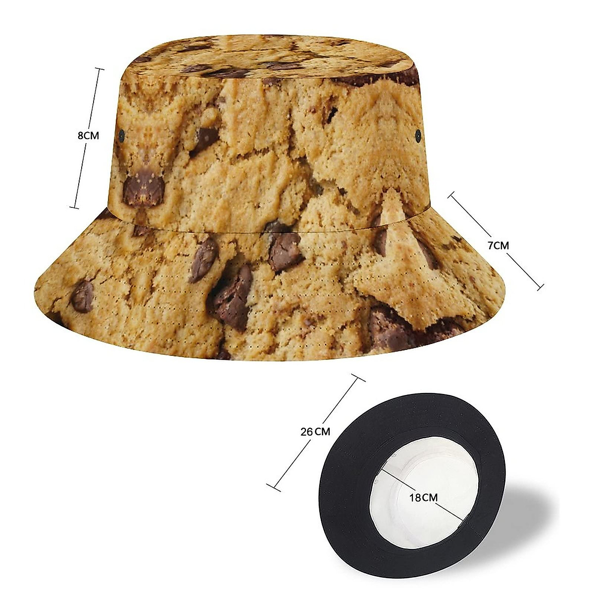 Chocolate Chip Cookie Bucket Hat Summer Beach Sun Hat Packable Fisherman Cap