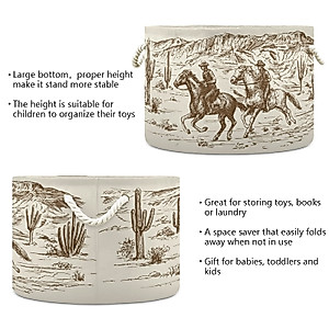 WELLDAY Cotton Rope Basket Western Desert Cowboy Baby Laundry Basket for Blankets Toys Storage Basket