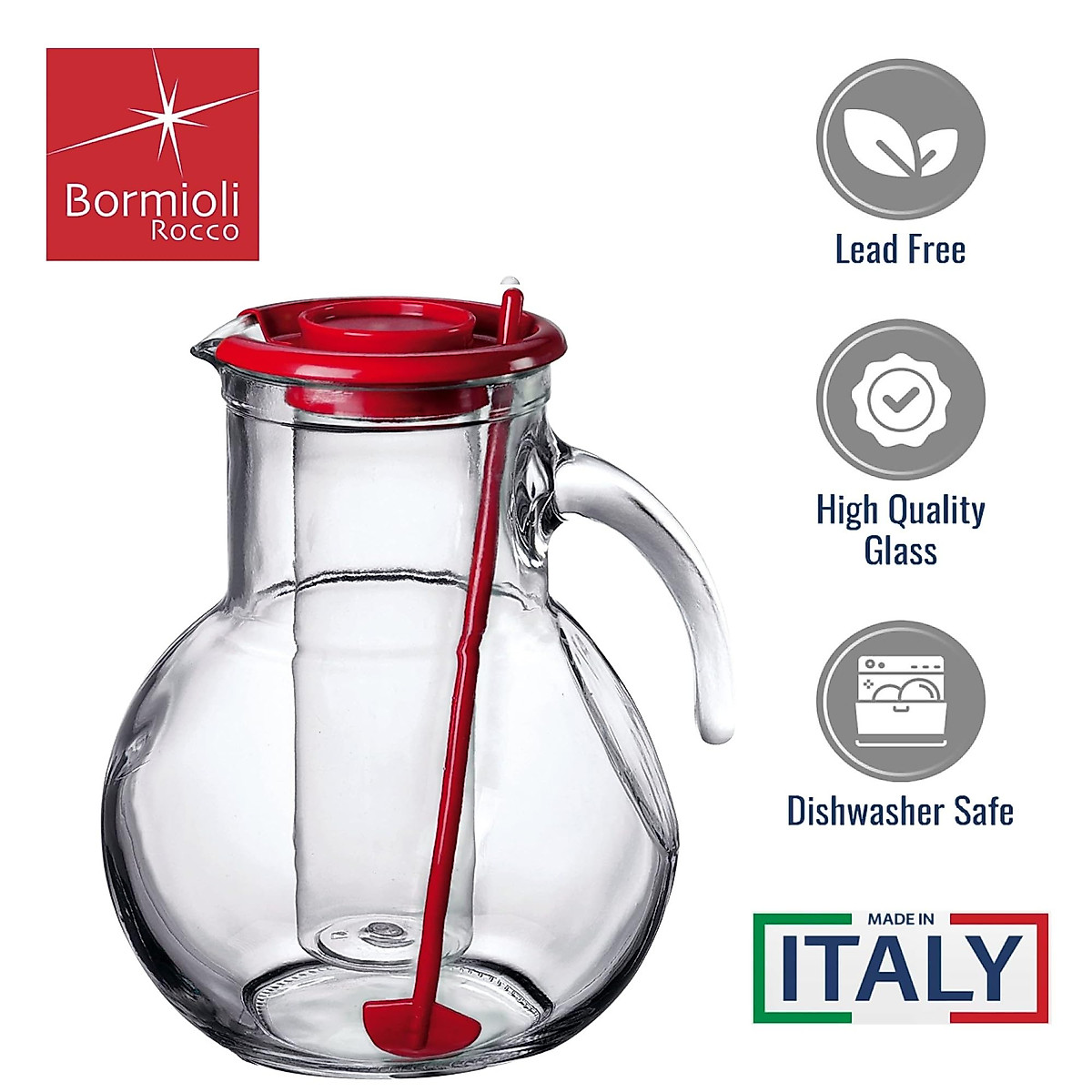 Bormioli Rocco Kufra Jug with Ice Container, Red Lid, 72 3/4 Ounce