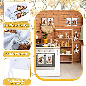 Redbaker Set of 6 Highland Cattle Kitchen Towels Highland Cow Themed Dish Towels Absorbent Farm Cattle Watercolor Floral Tea Towel Sunflower Hand Towels Housewarming Gift for Farmhouse Kitchen