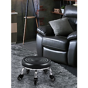 Lorvain Low Stool with Wheels, Roller Seat Short Rolling Stools with Universal Swivel Caster Wheels Leather Little Low Small Stools on Wheels for Home Garage to sit on- Black