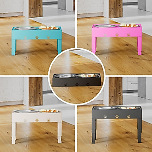 LAKIPETN Elevated Dog Bowls with 2 Stainless Steel Dog Food Bowls 5 Height Adjustable Raised Dog Bowl Stand Non-Slip Dog Feeder Adjusts to 3.1”, 9”, 10”, 11”, 12” for Medium Large Dogs - Pink