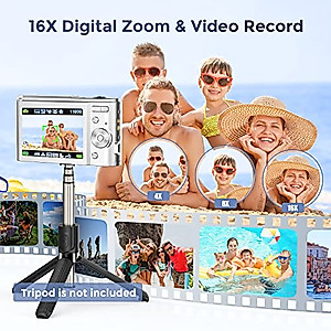 TOBERTO HD 1080P Digital Camera, 36MP 16X Digital Zoom Vlogging Mini Camera with LCD, Digital Point and Shoot Camera Video Camera, for Kids Students Beginners Beauty Face (Silver)