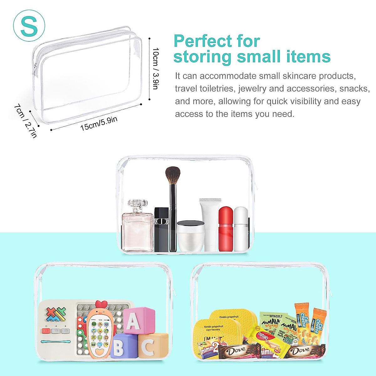 Carachanone 12 PCS Clear Travel Bags for Toiletries, Multipurpose Storage Transparent Cosmetic Bag for Women Men, Makeup Organizer TSA Approved Luggage Pouch - White, Small