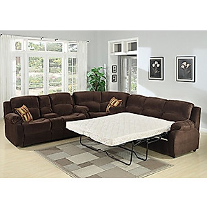 AC Pacific Tracey Collection Contemporary 3-Piece Tufted Living Room Set with Sectional, Queen Sofa Bed, and Reclining Loveseat with Storage Console and Cup Holders, Chocolate
