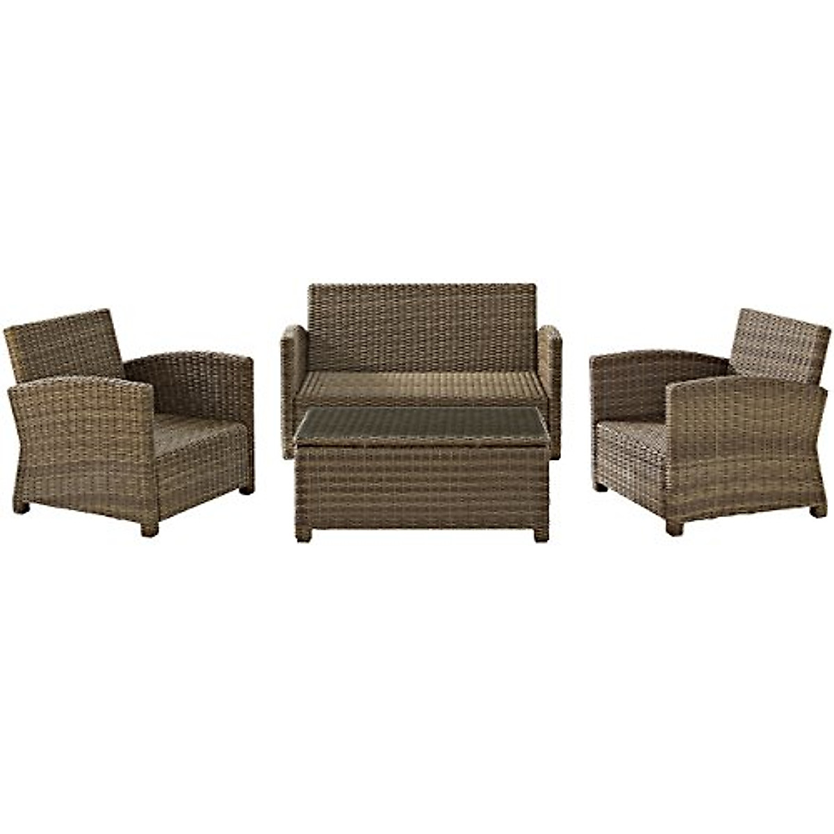 Crosley Furniture Bradenton 4-Piece Outdoor Loveseat Patio Furniture Set, Wicker Conversation Sets for Porch, Brown with Sand Cushions