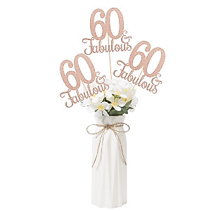 Gexolenu 60 and Fabulous, 10 Pack Double-Sided Rose Gold Glitter 60th Birthday Centerpieces for Tables, Number 50 Birthday Table Toppers Party Centerpiece Sticks Party Supplies