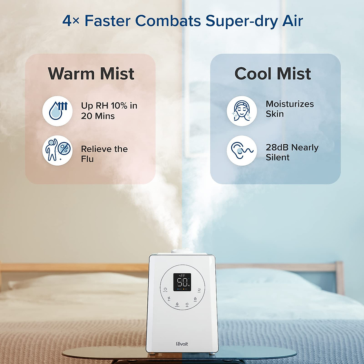 LEVOIT LV600S Smart Warm and Cool Mist Humidifiers for Home Bedroom Large Room & LV-H132 Air Purifier Replacement Filter, 3-in-1 Nylon Pre-Filter, HEPA Filter