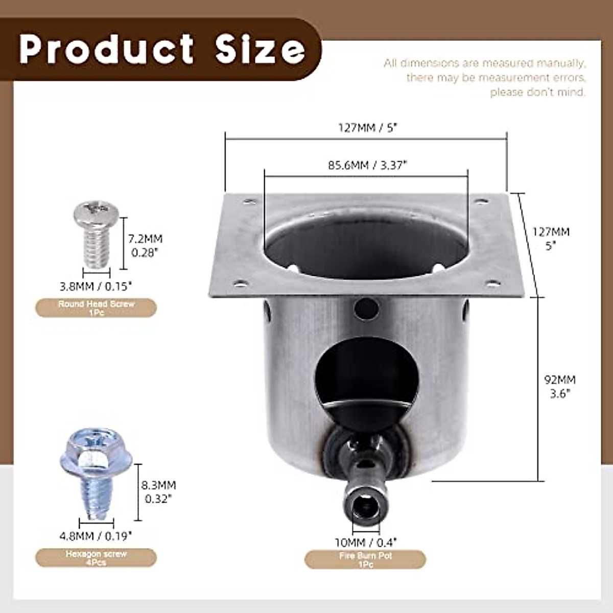 Wokape 6Pcs Heavy Duty Stainless Steel Fire Burn Pot Replacement Parts Set,Icluding 1Pcs Fire Burn Pot and 5Pcs Screws for Grill BBQ Smoker