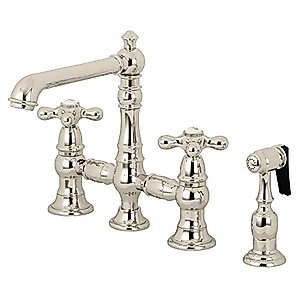 Kingston Brass KS7276AXBS English Country Bridge Kitchen Faucet, Polished Nickel, 8.31 x 8 x 6.88
