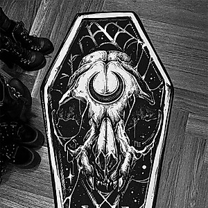 FRJINIE Coffin Bath Mat, 51"×19" Coffin Rug for Bedroom Living Room, Dirt Resist Washable Kitchen Area Rug, Black Round Gothic Carpet for Kitchen Bedroom Living Room