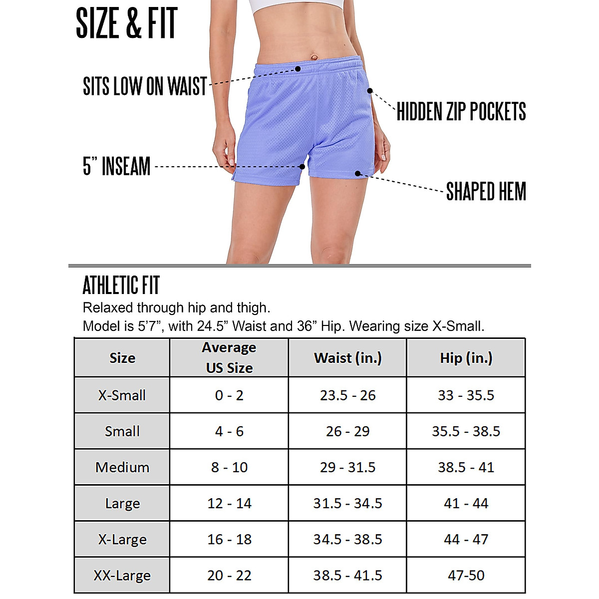 5-Pack Womens Athletic Shorts Mesh Basketball 5" Inseam Ladies Active Sports Set with Zipper Pockets (Set 2, Medium)