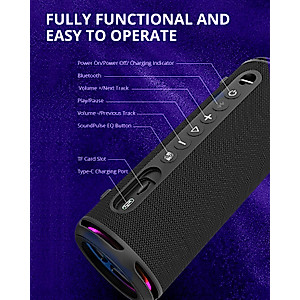 Tronsmart T7 Lite 24W Portable Bluetooth Speaker, Enhanced Bass, Rainbow Light Show, 24H Playtime, IPX7 Waterproof, Wireless Stereo Pairing, Bluetooth 5.3, for Home Outdoor Travel (Black)
