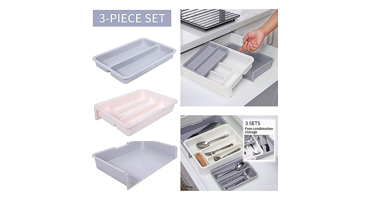MDHAND Expandable Kitchen Drawer Organizer - Adjustable Cutlery Tray