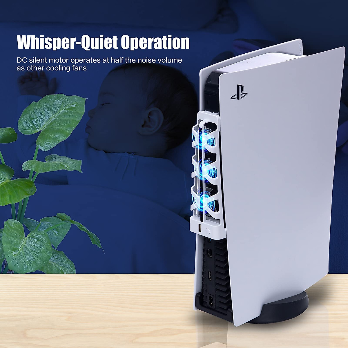 Upgraded PS5 Cooling Fan with LED Light and USB Port - Quiet Fan for PS5 Accessories - Suitable for Sony PS5 Digital/Disc Edition - White (NOT for PS5 Slim)