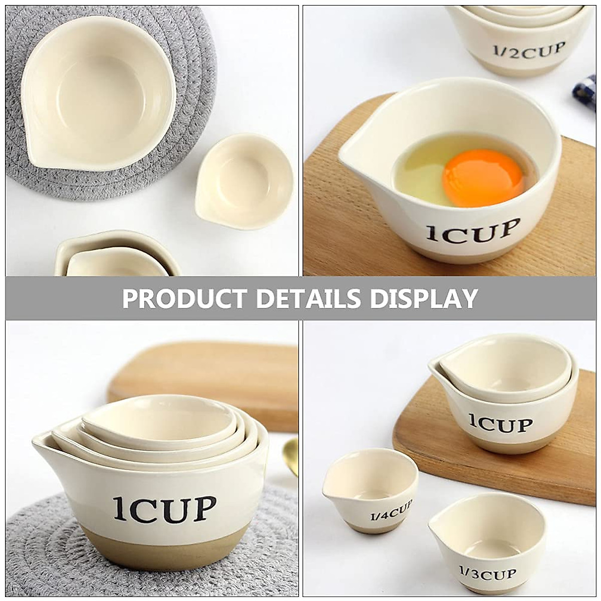 jojofuny Coffee Creamer 4Pcs Ceramic Measuring Bowls Set Stoneware Measuring Cups Porcelain Ramekins Baster Bowls Small Dipping Sauce Bowls Condiments Server Dishes Coffee Creamers
