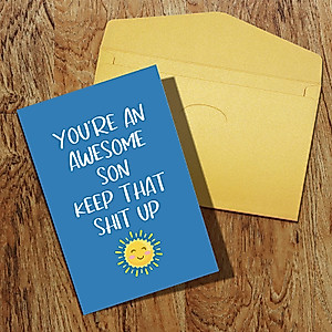 Qiliji Funny Son Greeting Card, Son Birthday Card, Son Graduation Card, You're An Awesome Son Keep That Shit Up