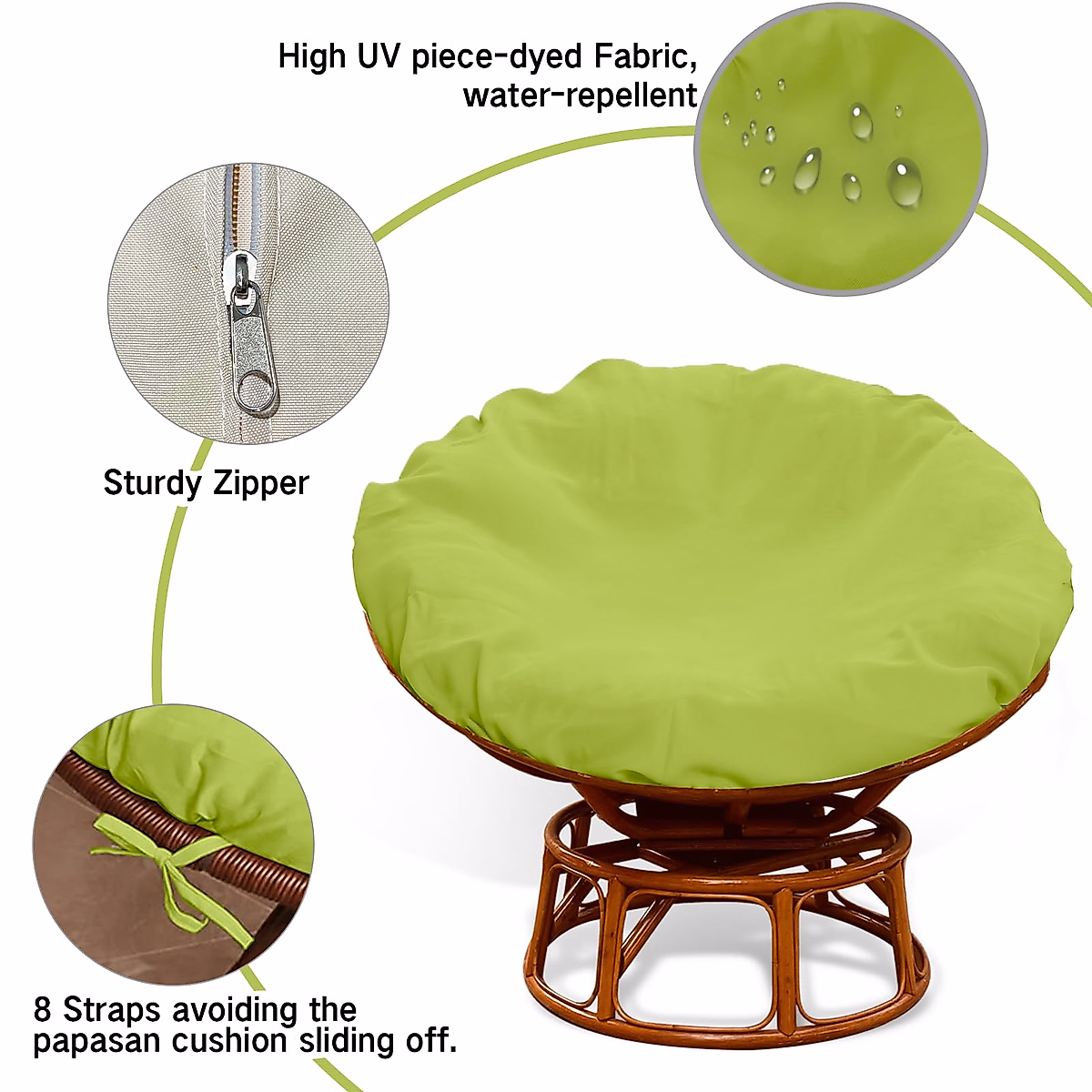 Tikitup Papasan Chair Cushion Cover, Water Resistant Outdoor Papasan Cushion Cover Only, 55in Egg Chair Cushion Cover Unfading Soft Skin-Friendly Polyester (Fruit Green 55in)