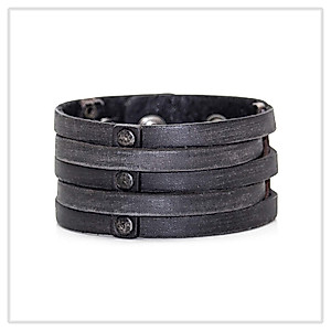 Mgutillart Punk Alloy Buckle Wide Wristband Braided Leather Cuff Bracelet(Black)