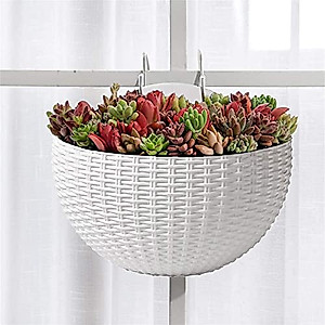 VEAREAR Hanging Planter Imitation Rattan Design Reusable Plastic Wall Planter Wall-Mounted Simple White