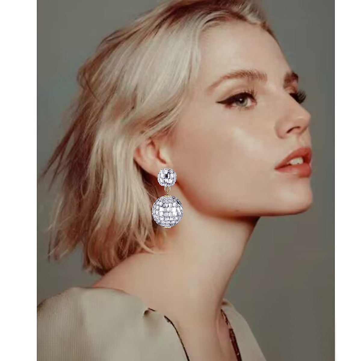 Disco Ball Earrings for Women Sparkly Mirror Ball Dangle Earrings Dance Party Country Music Concert Outfits 60s 70s Outfits Costume Accessories Halloween Jewelry Gifts (A-Silver)