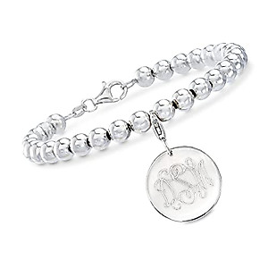 Ross-Simons Single Initial Disc Charm - Italian 6mm Sterling Silver Bead Bracelet 7 inches