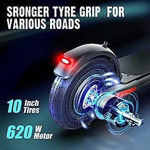 YHR Electric Scooter Adults 500W Motor Peak 620W,30 Miles Long Range Scooter Electric for Adults, 10”Solid Tires,19Mph Speed Portable & Folding E-Scooter for Commuting with Double Braking System