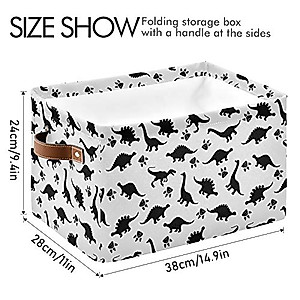 senya Large Foldable Storage Basket with Handles, White Black Dinosaur Silhouettes Fabric Collapsible Storage Bins Organizer Bag for Baby Storage Toy Storage 15 x 11 x 9.5 inch